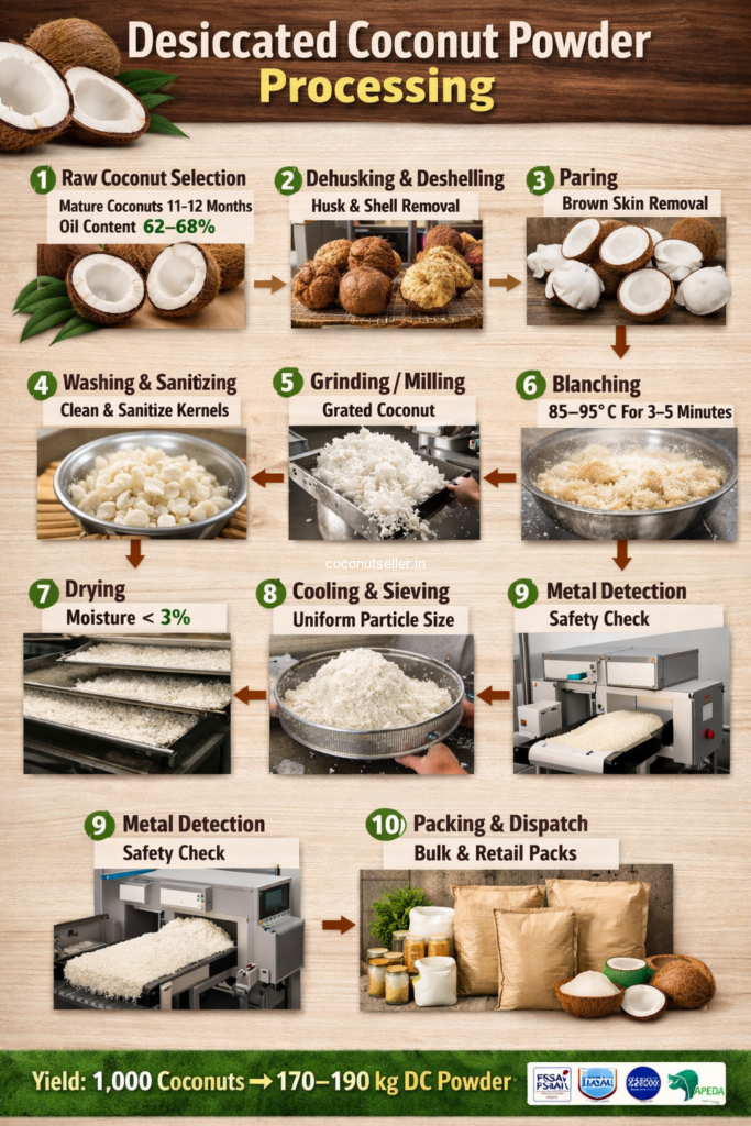 Desiccated Coconut Powder – Processing Flow - Coconut Seller India